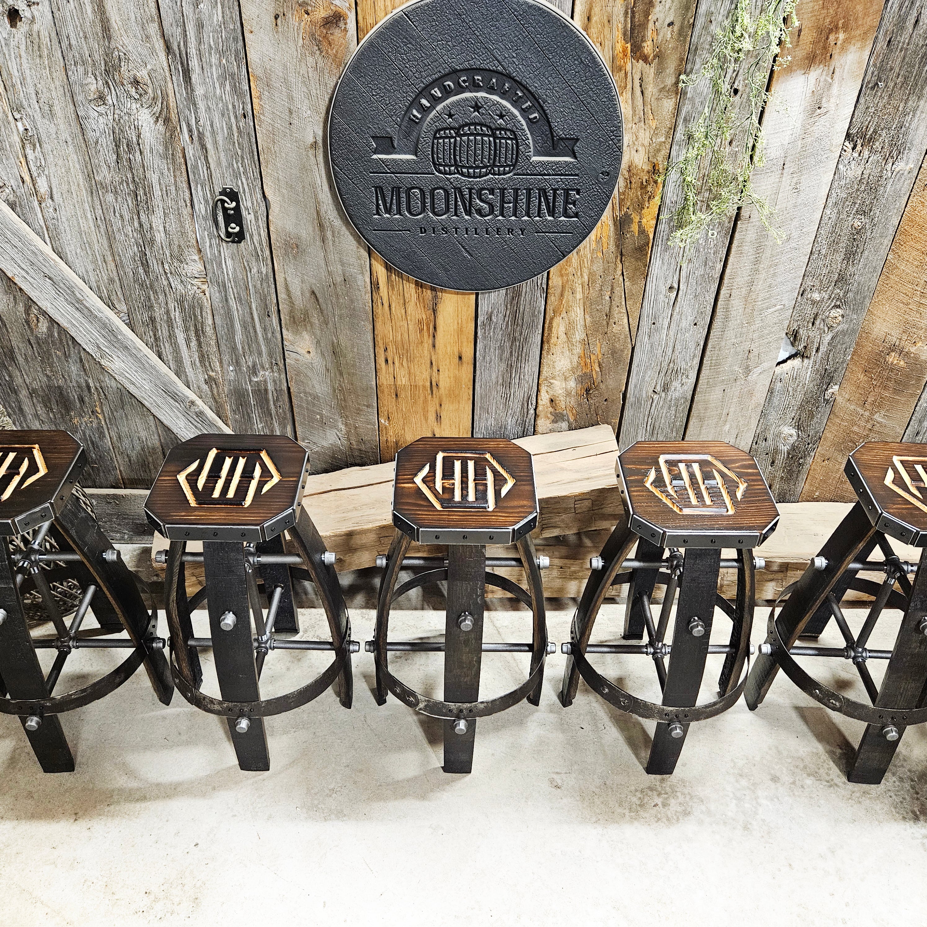 Custom Whiskey Barrel Bar Stool | Metal & Wood Expresso Finish for Hom ...
