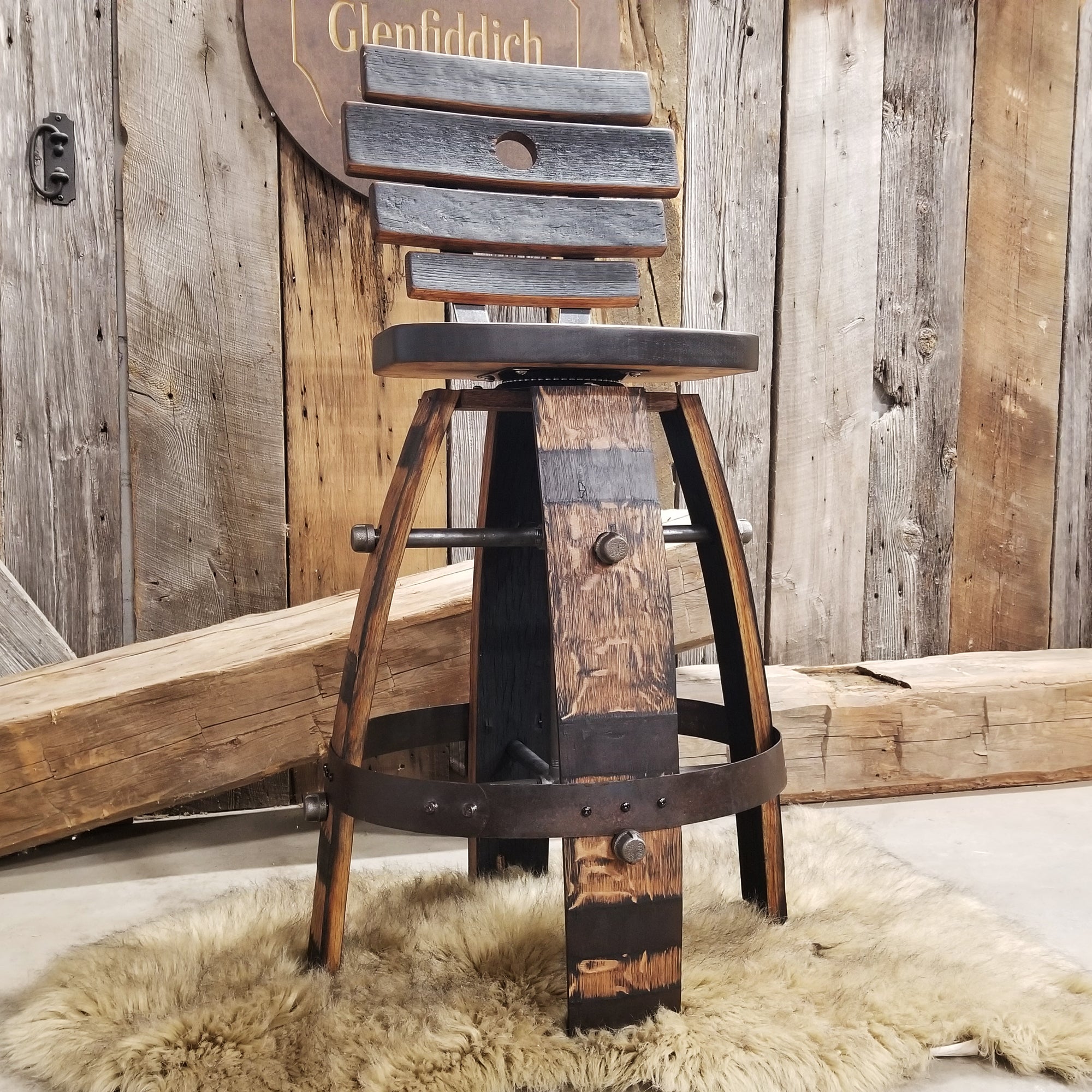 WHISKEY BARREL BAR STOOL WITH BACKING – TURTLE BACK TAN (WHISKEY BARRE ...