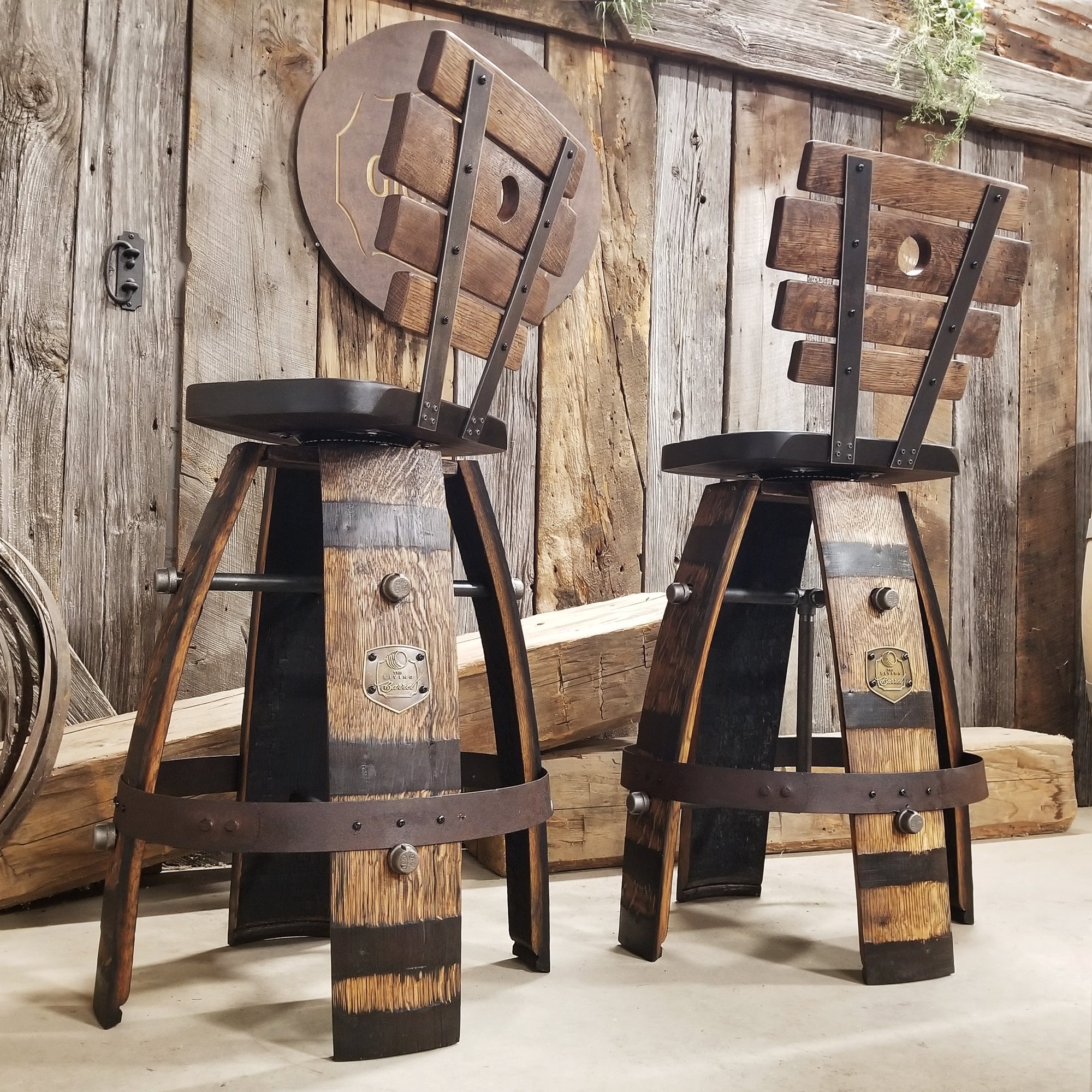 WHISKEY BARREL BAR STOOL WITH BACKING – TURTLE BACK TAN (WHISKEY BARRE ...