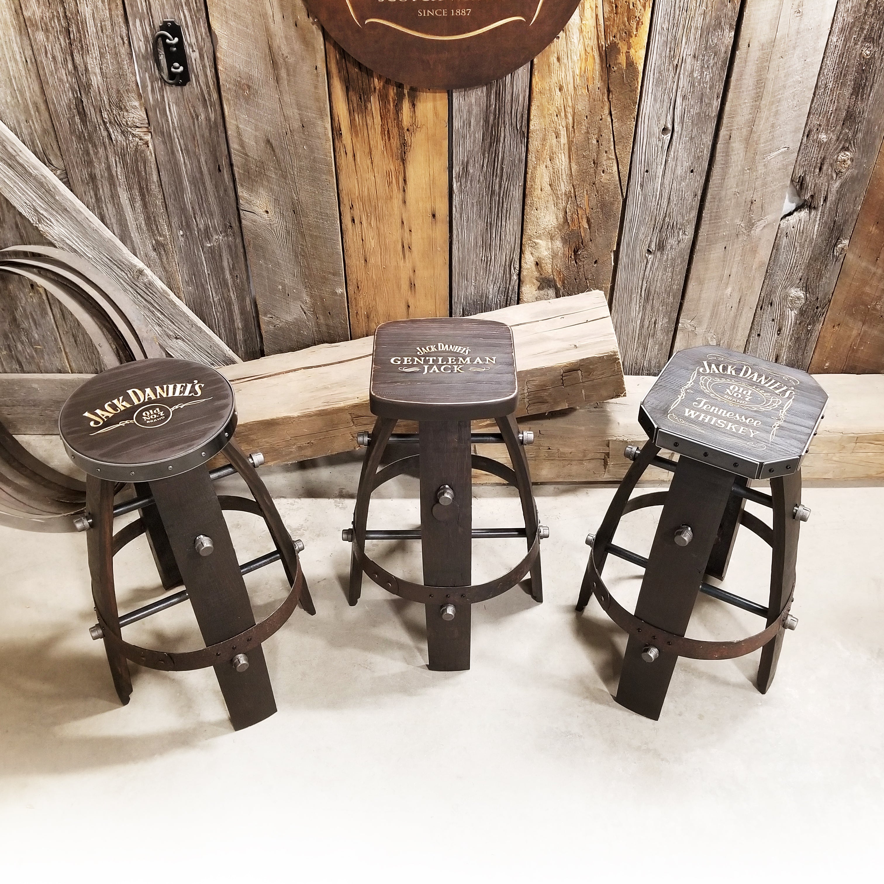Custom Whiskey Barrel Bar Stool | Metal & Wood Expresso Finish for Hom ...