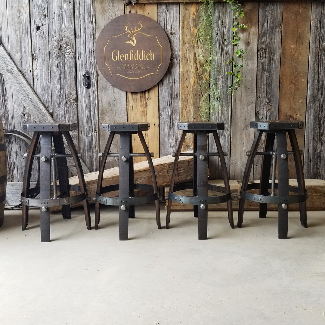 Custom Whiskey Barrel Bar Stool | Metal & Wood Expresso Finish for Hom ...