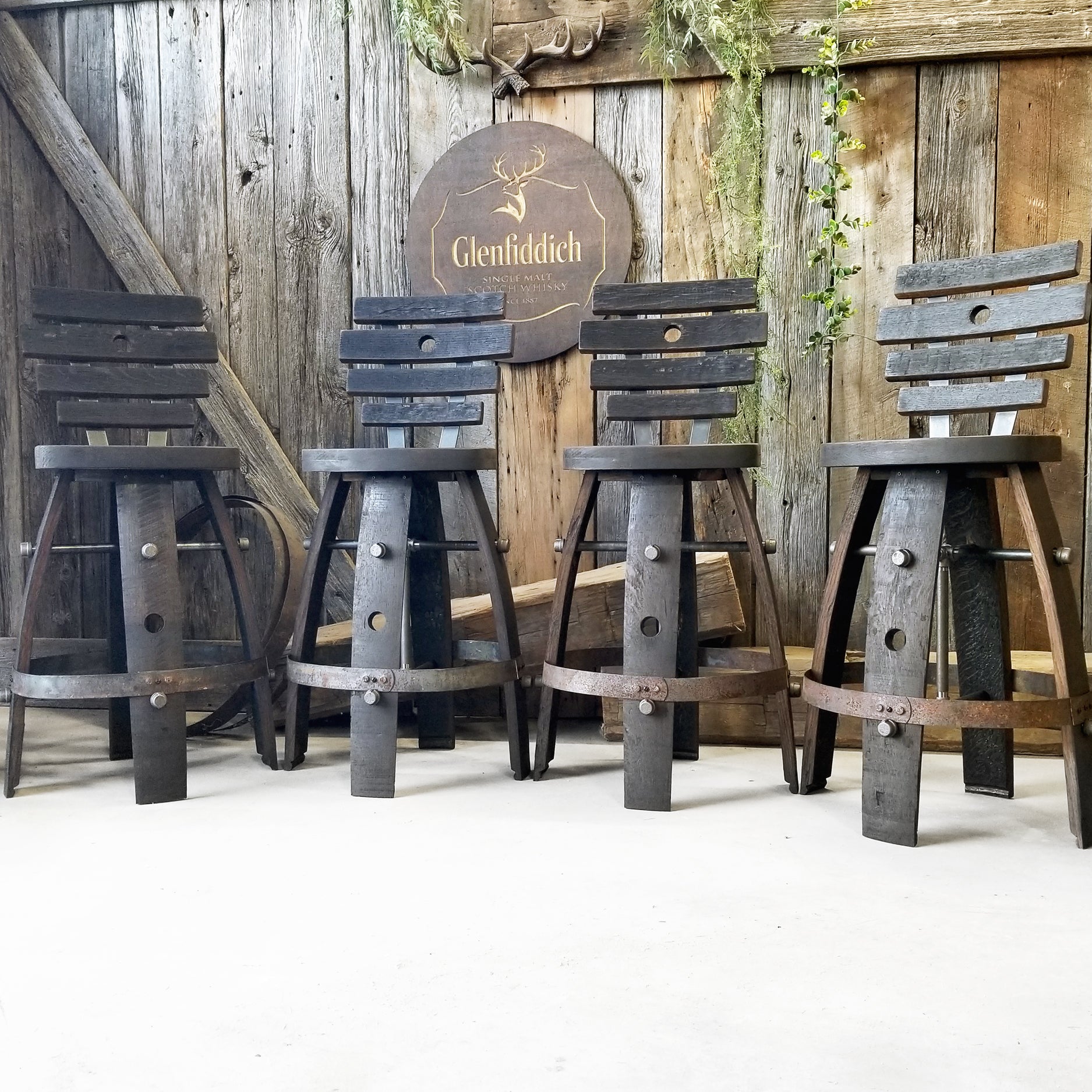 WHISKEY BARREL BAR STOOL WITH BACKING – TURTLE BACK EXPRESSO (WHISKEY ...
