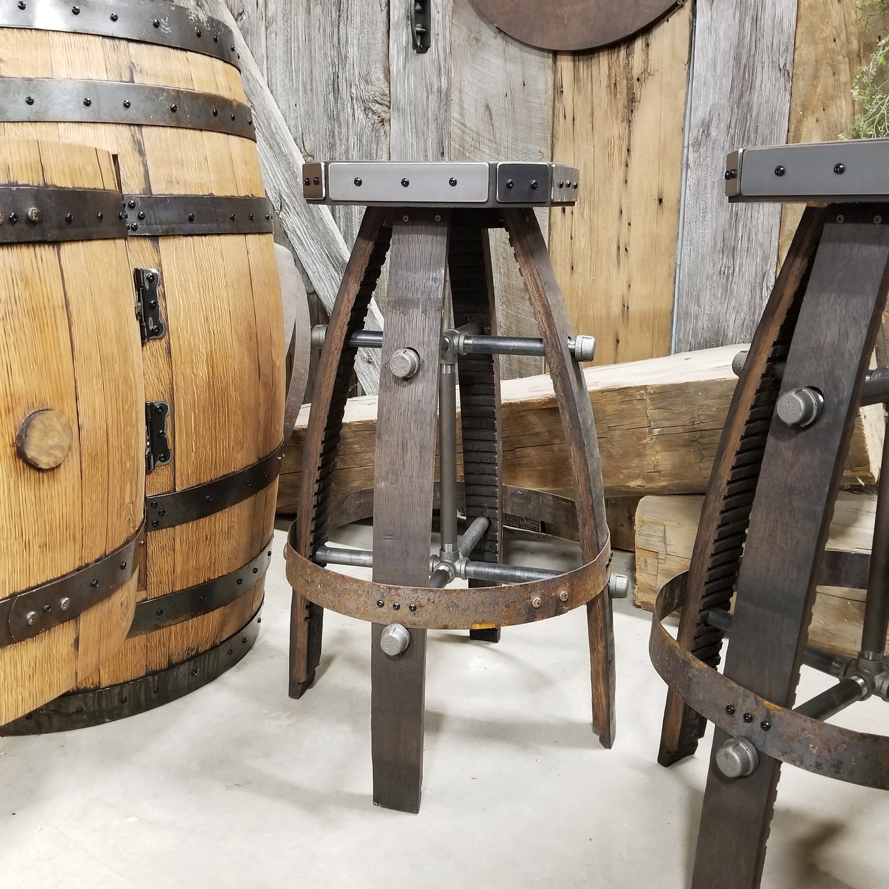 Custom Whiskey Barrel Bar Stool | Metal & Wood Expresso Finish for Hom ...