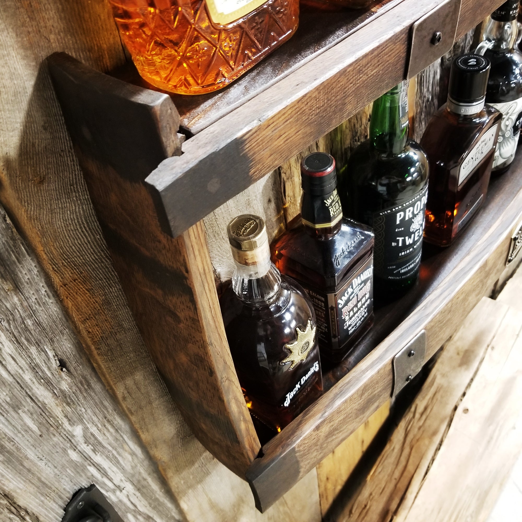Whiskey Barrel Shelve Display - Whiskey Liquor Rack - Liquor Cabinet ...