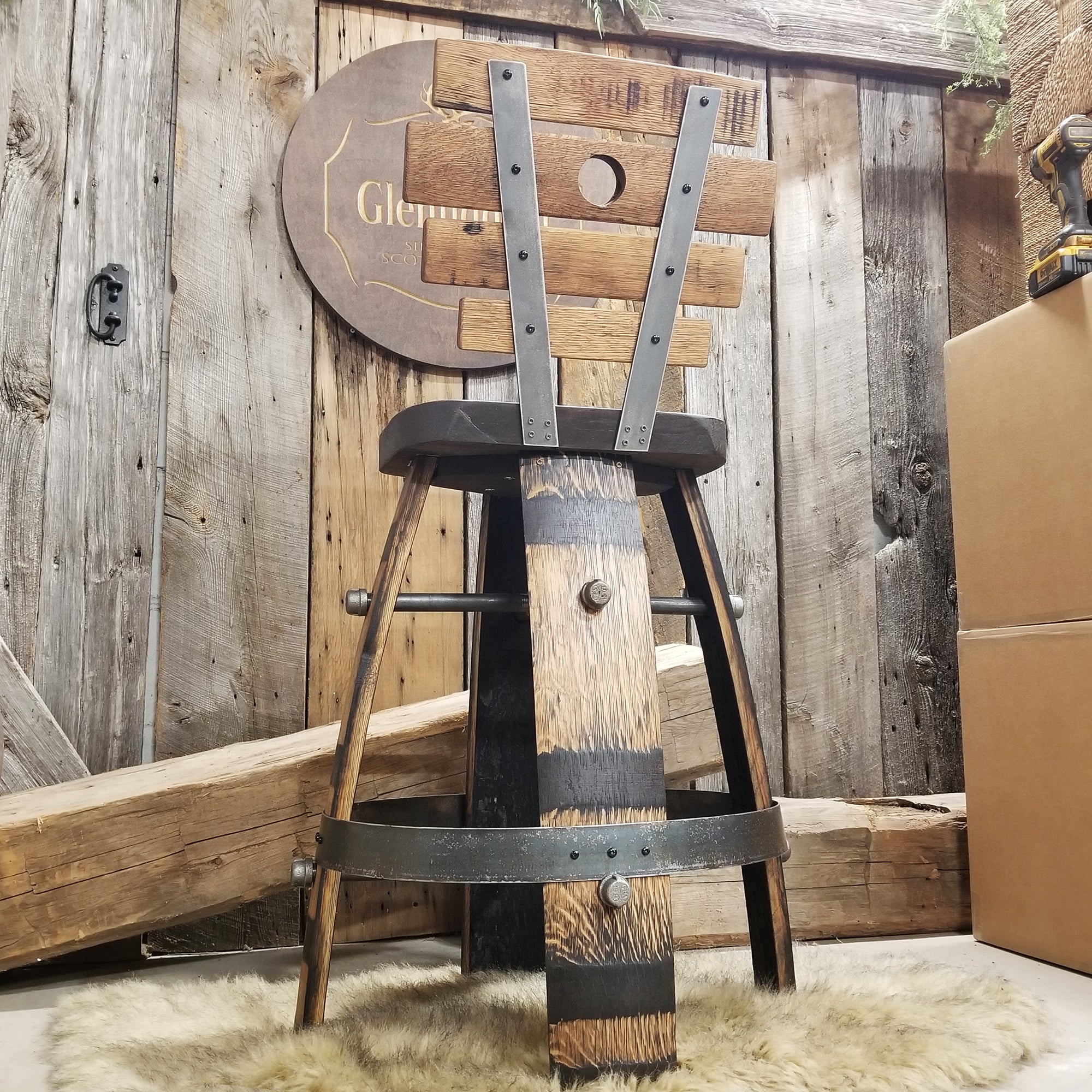 WHISKEY BARREL BAR STOOL WITH BACKING – TURTLE BACK TAN (WHISKEY BARRE ...