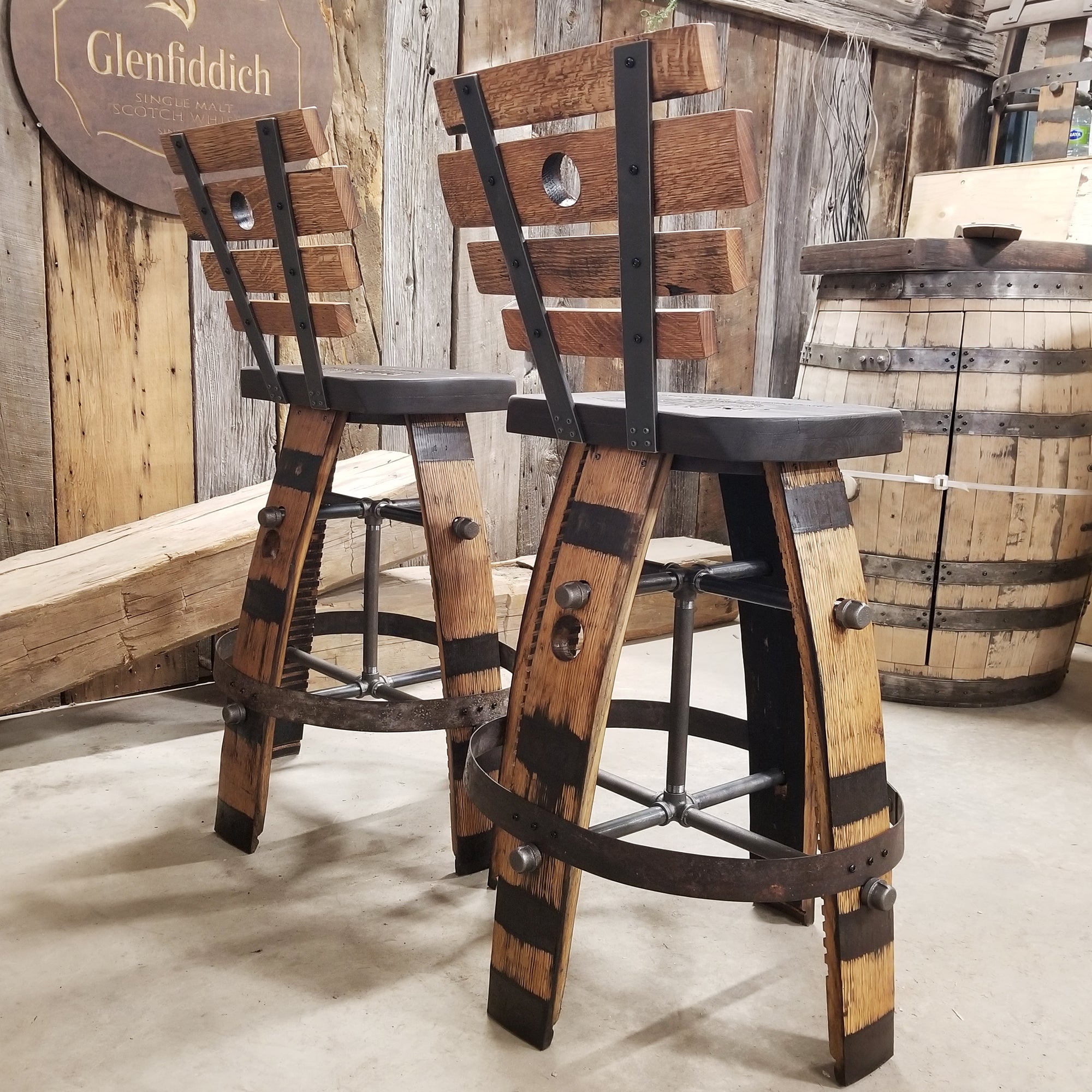 WHISKEY BARREL BAR STOOL WITH BACKING – TURTLE BACK TAN (WHISKEY BARRE ...