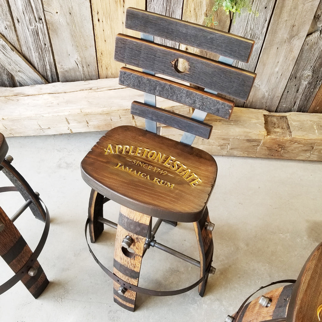 WHISKEY BARREL BAR STOOL WITH BACKING – TURTLE BACK TAN (WHISKEY BARRE ...