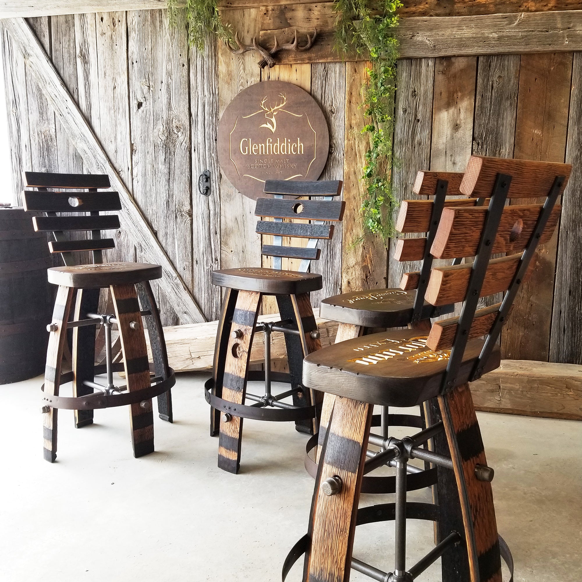 WHISKEY BARREL BAR STOOL WITH BACKING – TURTLE BACK TAN (WHISKEY BARRE ...