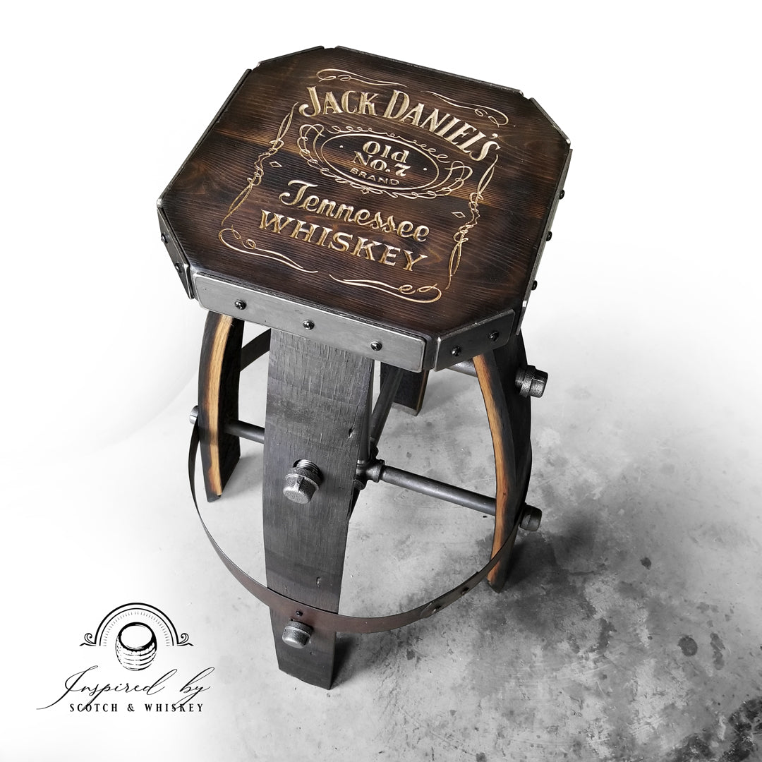 Custom Whiskey Barrel Bar Stool | Metal & Wood Expresso Finish for Hom ...