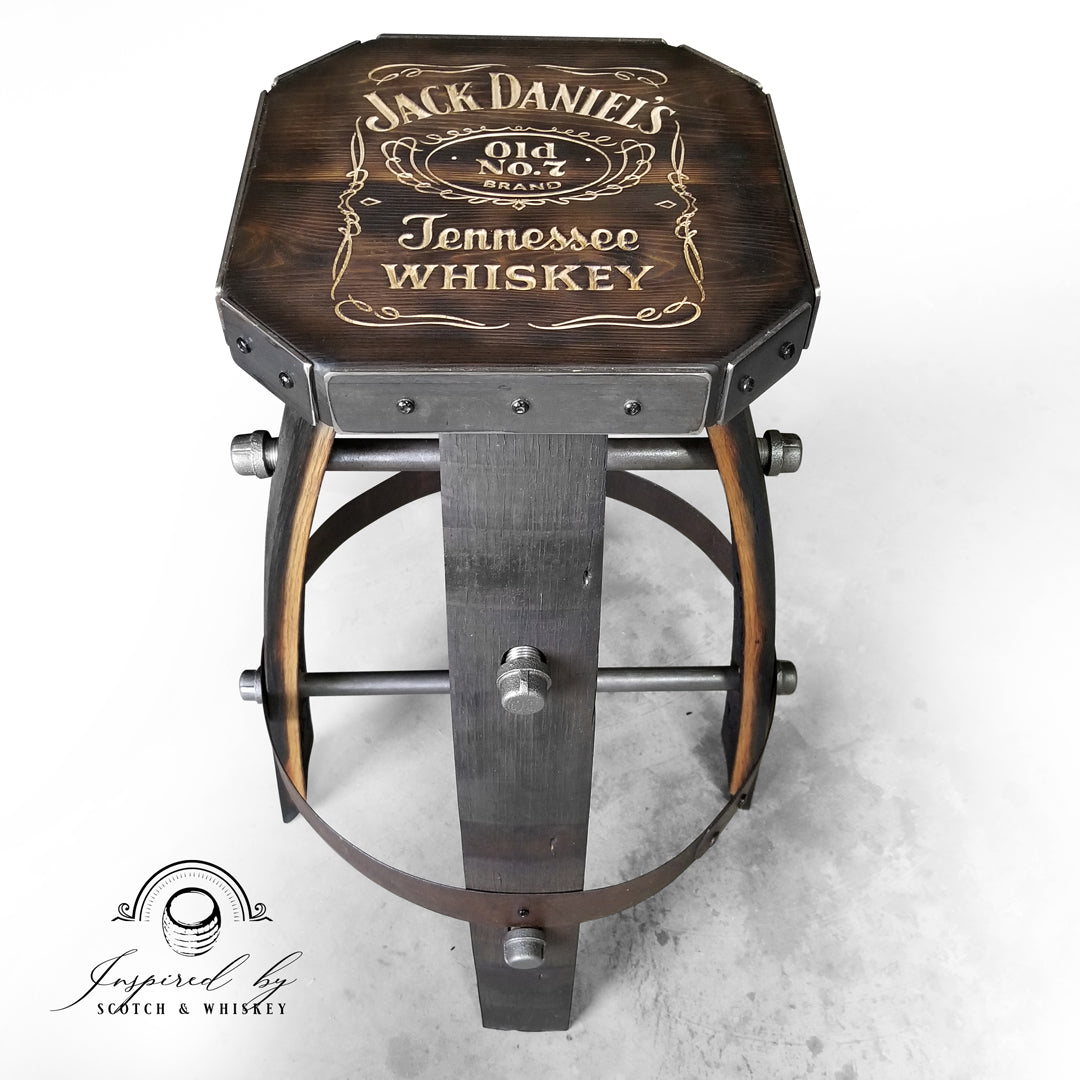 Custom Whiskey Barrel Bar Stool | Metal & Wood Expresso Finish for Hom ...