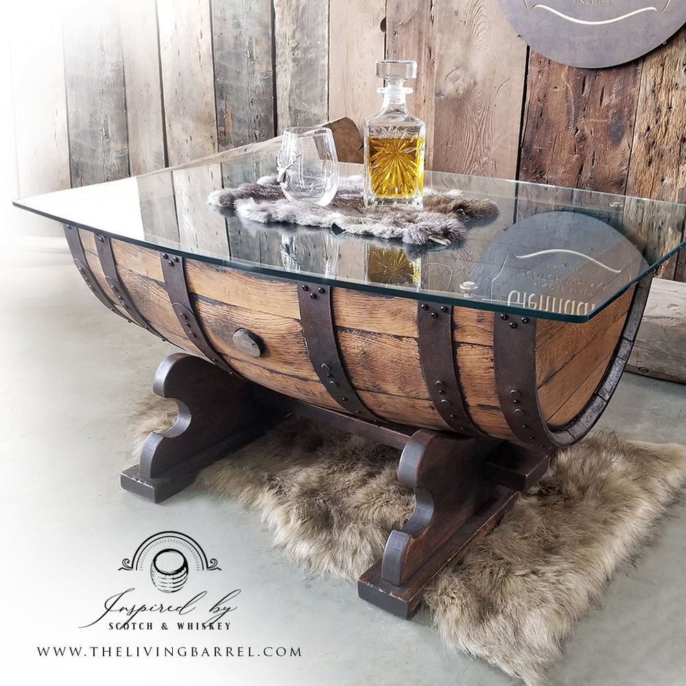 Whiskey Barrel Glass Coffee Table Beer/Bourbon Barrel Coffee Table
