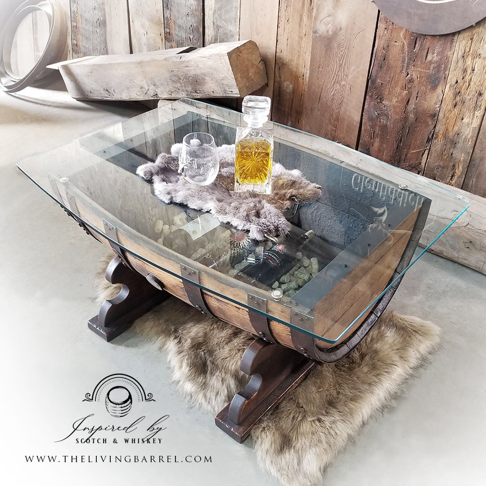 Whiskey Barrel Glass Coffee Table Beer/Bourbon Barrel Coffee Table