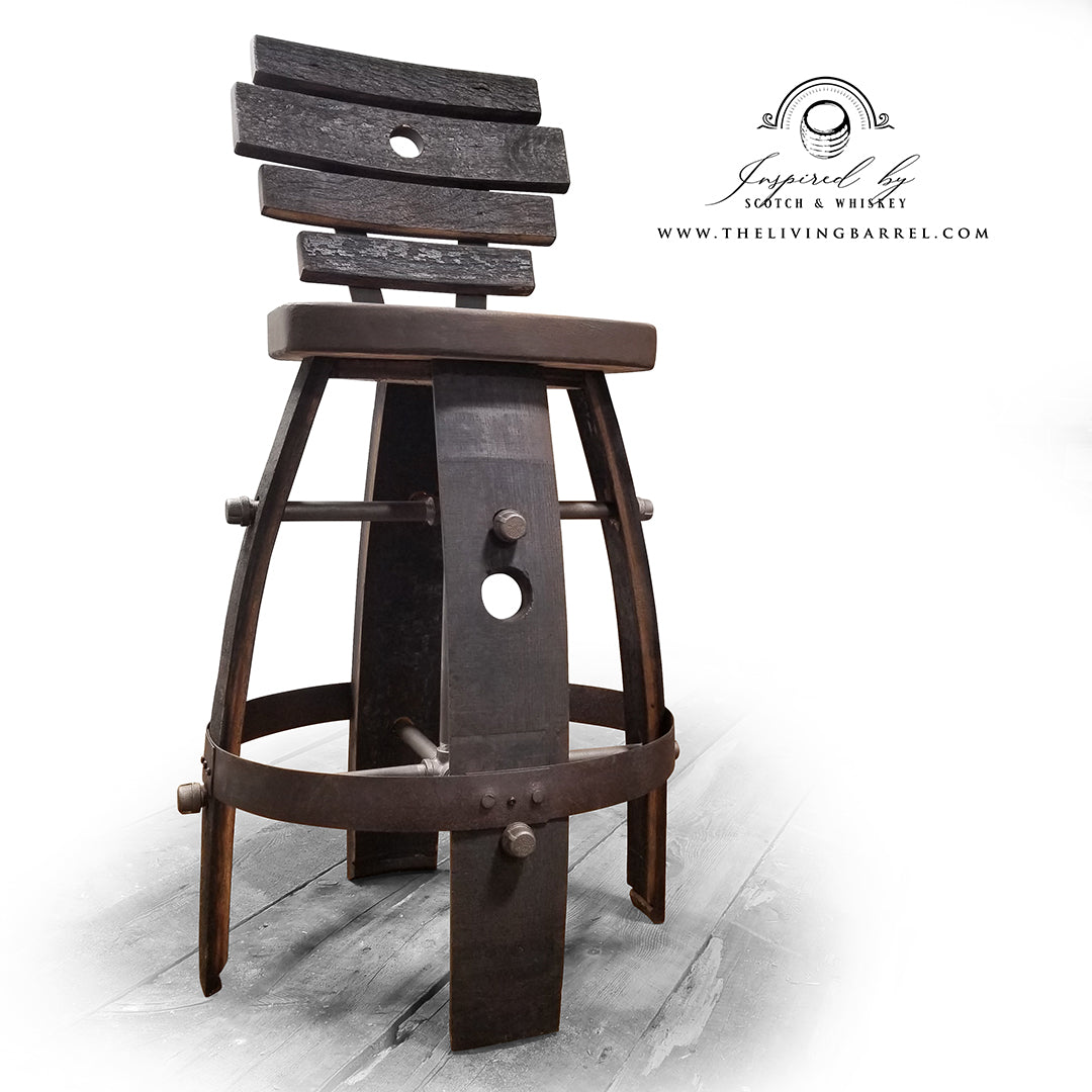 WHISKEY BARREL BAR STOOL WITH BACKING – TURTLE BACK EXPRESSO (WHISKEY ...