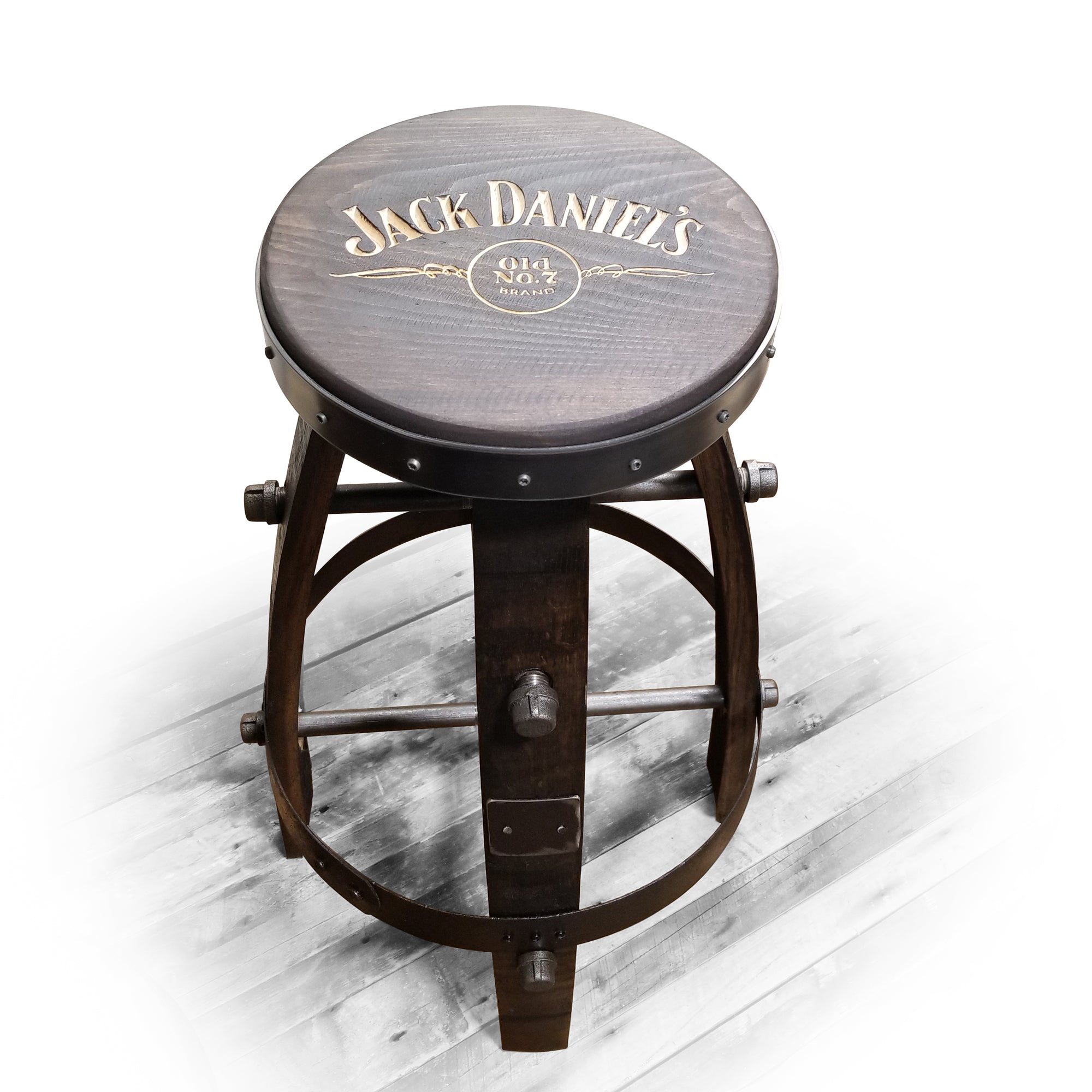Whiskey Barrel Stool - Custom Logo Available | Handcrafted Rustic Oak ...