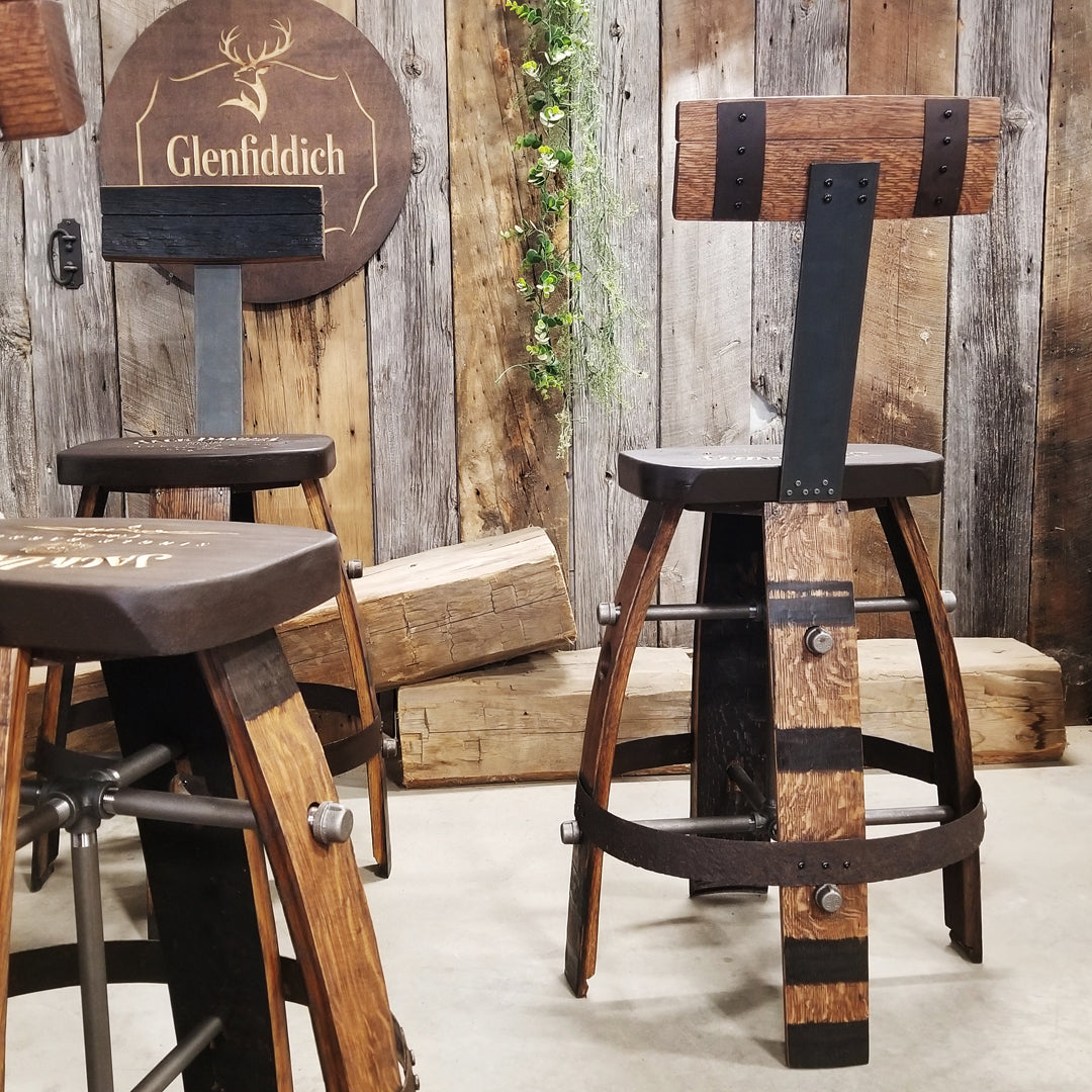 WHISKEY BARREL BAR STOOL WITH BACKING – PADDEL BACK TAN (WHISKEY BARRE ...