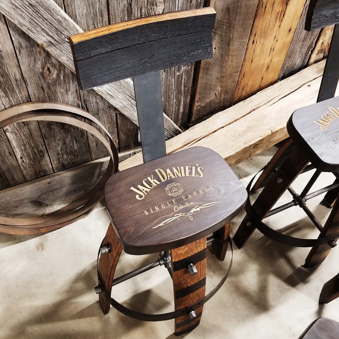 WHISKEY BARREL BAR STOOL WITH BACKING – PADDEL BACK TAN (WHISKEY BARRE ...