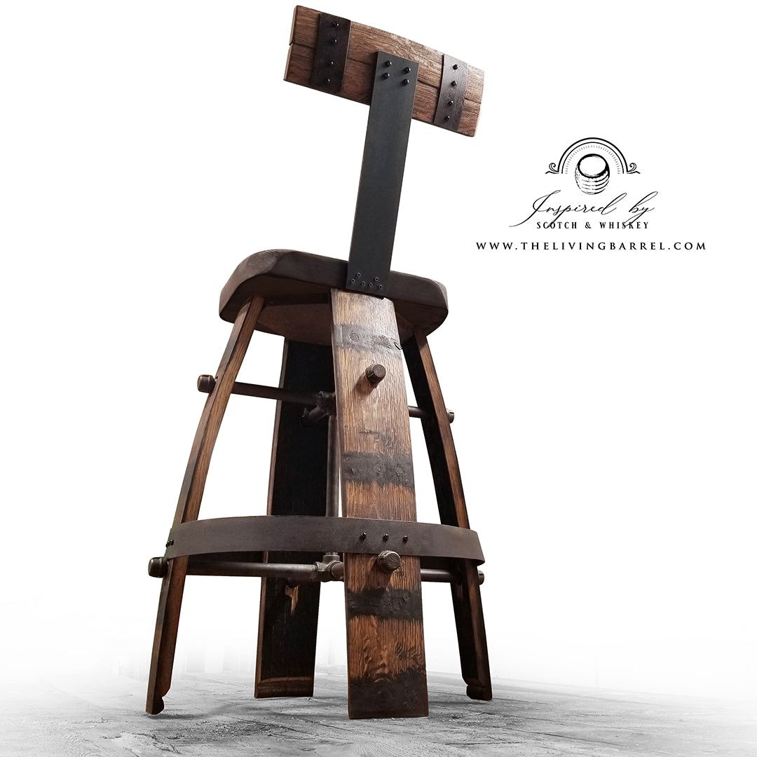 WHISKEY BARREL BAR STOOL WITH BACKING – PADDEL BACK TAN (WHISKEY BARRE ...